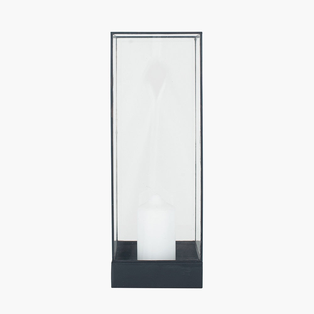 Matt Black Metal and Glass Large Square Hurricane – Meadow Lane